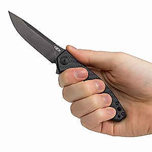 Zero Tolerance 0450CF; Folding Knife with 3.25” DLC-Coated S35VN Stainless Steel Blade, All-Black Carbon Fiber and Titanium Handle Scales, KVT Ball-Bearing Opening, Frame Lock, Pocketclip; 2.45 OZ.