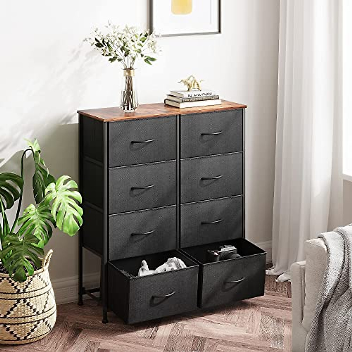 WLIVE 5-Drawer Dresser and 8-Drawer Dresser Set, Fabric Storage Tower for Bedroom, Hallway, Nursery, Closets, Tall Chest Organizer Unit with Textured Print Fabric Bins, Steel Frame, Wood Top, Easy Pul