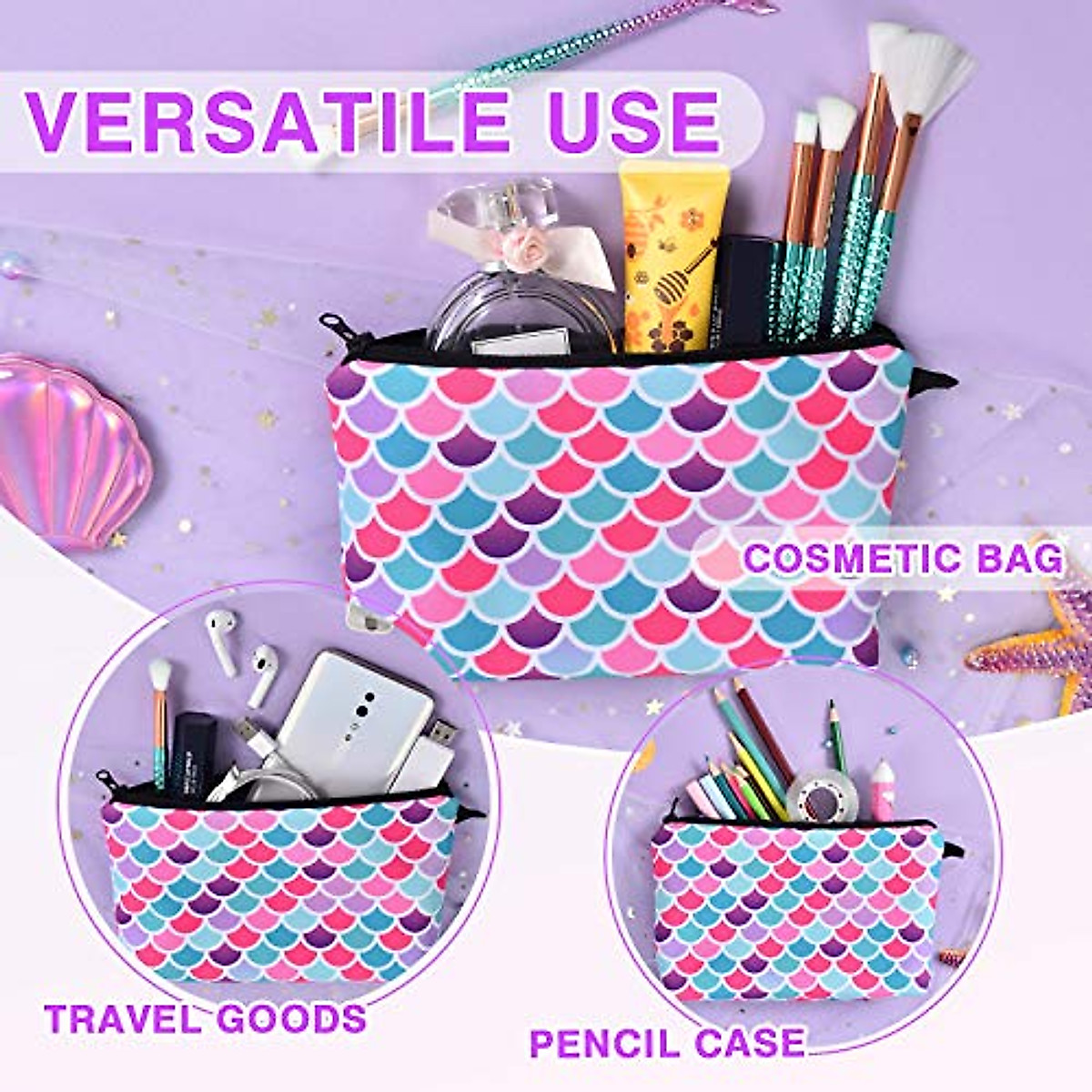 WERNNSAI Mermaid Makeup Bag - Travel Cosmetic Bag for Girls Women Gift Water-resistant Vanity Toiletry Bag Pouch Beauty Cosmetic Organizer Gadget Pencil Case