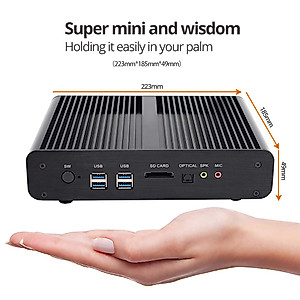 WEIDIAN Fanless Mini Desktop Computer, Windows 10 HTPC with Core i7 5500U CPU, 16GB RAM, 512GB SSD, Dual HD, 4USB 3.0,Card Reader, WiFi, Industrial PC Desktop Mini PC Gigabit Ethernet,BT 4.0