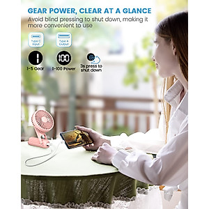 EasyAcc Portable Hand Held Fan, Ultra Quiet 5 Speed Personal Fan, LED Dispay USB C Rechargeable Handheld Fan, 180° Foldable Small Desk Fan, Electric Cooling Fan&PowerBank for Office Home Travel