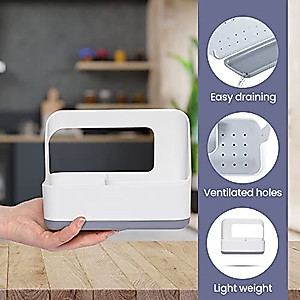 Cheer Collection Toiletry Organizer and Sponge Caddy, Countertop Organizer for Kitchen and Bathroom Sink with Removable Dividers and Drain Tray