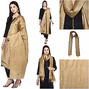 DUPATTA BAZAAR Women's Gold Cotton Silk Dupatta