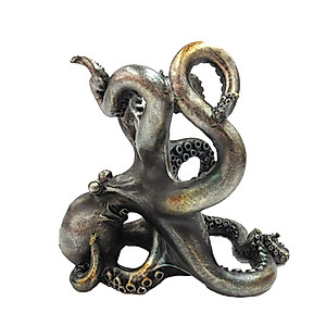 Pacific Giftware Rustic Silver Octopus Wine Holder 7.5 Inch Tall Tabletop Bar Counter Decorative Sculpture