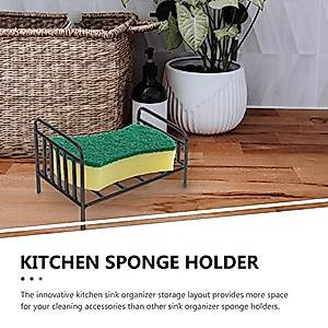 Cabilock Kitchen Accessories Kitchen Sink Sponge Holder Iron Bed Shaped Sponge Holder Countertop Soap Rack Drainer Sink Towel Holder for Farmhouse Home Kitchen Desktop Kitchen Organization