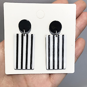 JIUIQL Unique Fashion Elegant 70s 80s Vintage Black White Stripe Long Geometric Drop Earrings Acrylic Resin Rectangle Dangle Earrings for Women Statement Jewelry Gifts (Black 2)