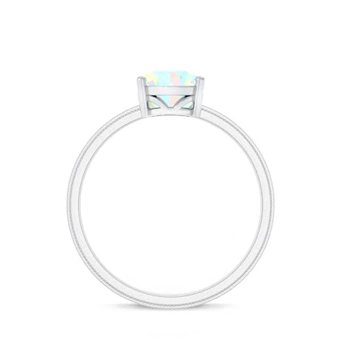 Certified Natural Opal 6X8mm Oval Engagement Ring, AAA Quality, Ethiopian Opal Solitaire Ring - With Jewelry Box, 14K White Gold, Size:US 6.50