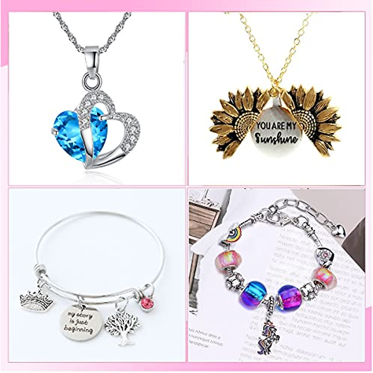 Agitation Unicorn/Princess Wooden Musical Jewelry Box for Girls with Unicorn/Princess Jewelry Set (Pink Princess2)