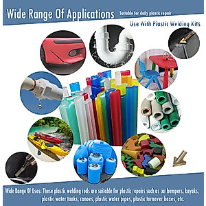 106pcs Plastic Welding Rods ABS PP PU PE PA PC TPO 7 Types of Plastic Welder Rods for Car Bumper Kayak Repair Kit with Reinforcing Stainless Steel Mesh Plastic Welding Kit Welding Supplies