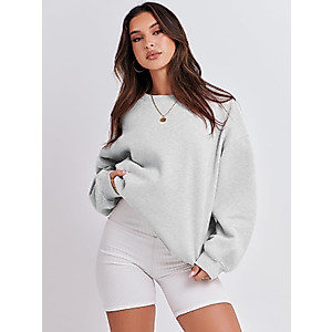 ANRABESS Women's Sweatshirts Hoodies Crewneck Oversized Fleece Pullover Sweaters Cute Top Y2K Teen Girls Preppy Clothes 2024 Gray Large