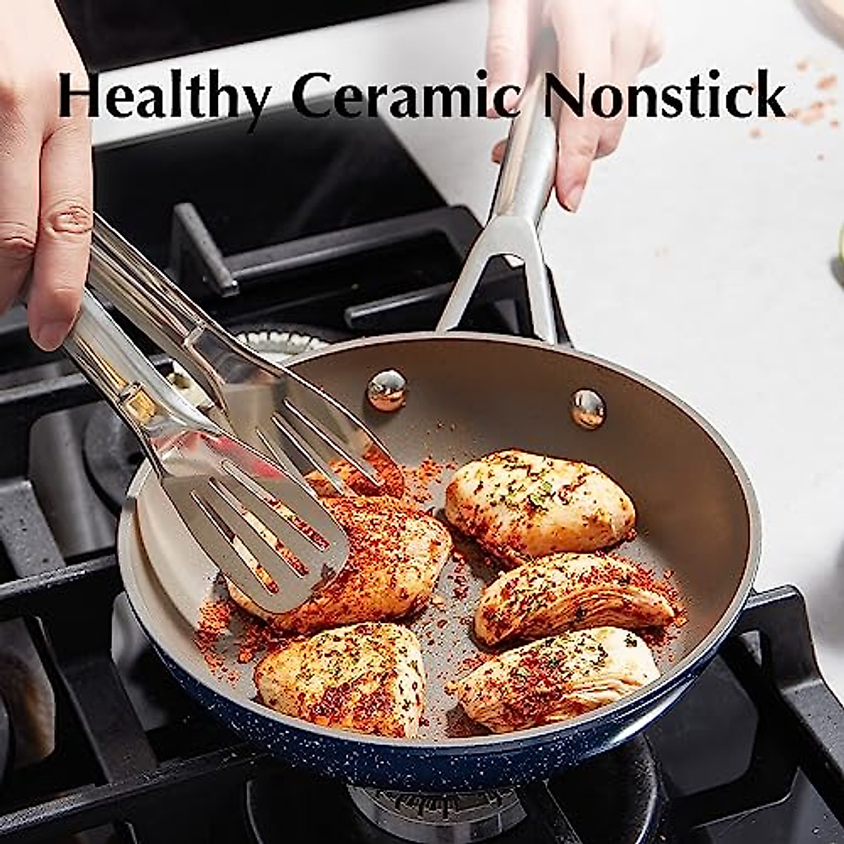 ROCKURWOK 8-inch Nonstick Ceramic Small Frying Pan, Durable and Safe for Induction, Oven and Dishwasher, Ideal for Omelet and Egg, Sapphire Blue