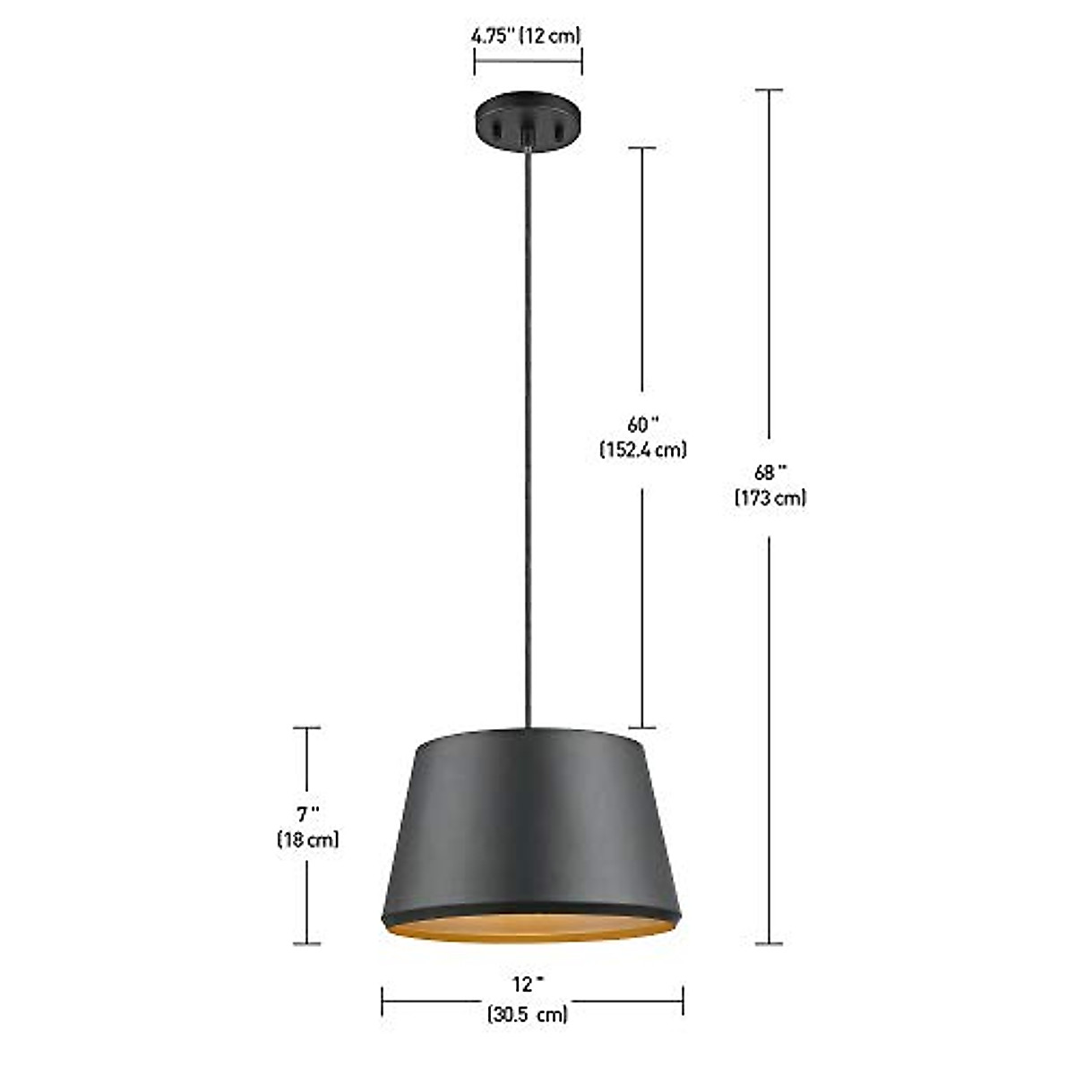 Bari 1-Light Pendant, Black, Matte Finish, Brass Accents, Half Opal Glass Shade