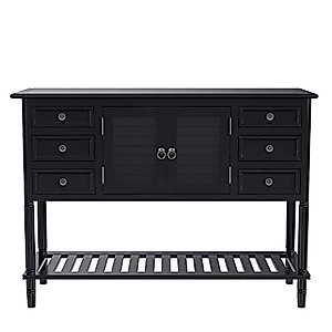 XD Designs Retro Style Sideboard Console Table, Free Standing Kitchen Storage Buffet Server Cabinet, 45 Table Sofa 6 Drawers, 1 Cabinets and Bottom Shelf (Black + MDF), 45.28Wx14.96Dx34.02H