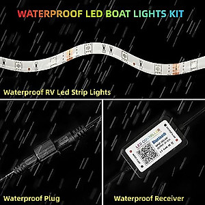 ROLiGHTiC 25FT LED Boat Lights, 12V APP RF Remote Control Pontoon Boat Lights, IP66 Waterproof RGB Marine Strip Lights, Boat Interior Light, Boat Deck Light for Bass Boat, Fishing Boat, Yacht