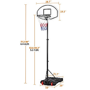 Yaheetech Portable Basketball Hoop Outdoor/Basketball Goals Indoor/Basketball Court/Adjustable Basketball Stand from 5.2 ft to7 ft with 29'' Basketball Backboard Black