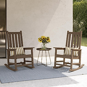 EFURDEN Outdoor Rocking Chair, HDPE Rocking Chair with Widened Seat and High Back, Weather Resistant and Fade Resistant Porch Rockers, Oversized Rocking Chair for Porch, Patio, Deck, Brown