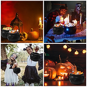 Zhitaoxun 3pcs Witches Cauldron Serving Bowls with Iron Rack,Halloween Party Decotations,Black Plastic Candy Bucket Cauldron Bowls for Halloween Outdoor and Indoor Decor