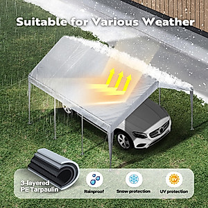 VIVOHOME 12x20ft Carport Replacement Canopy Cover, 180G Waterproof & UV Protected Tarp with 44 Elastic Buckles Suit for Garage Shelter, Frame is Not Included