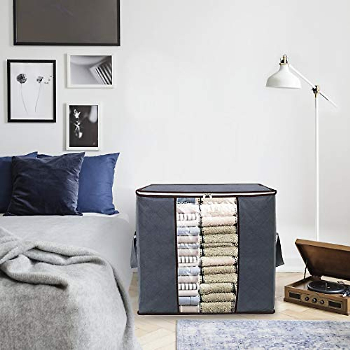 Kernorv Large Capacity Clothes Storage Bags, Set of 3 Breathable Foldable Durable Thick Fabric blanket Closet Organizer with Sturdy Zipper for Clothes,Comforters,Blankets,Pillows,Bedding (Grey)