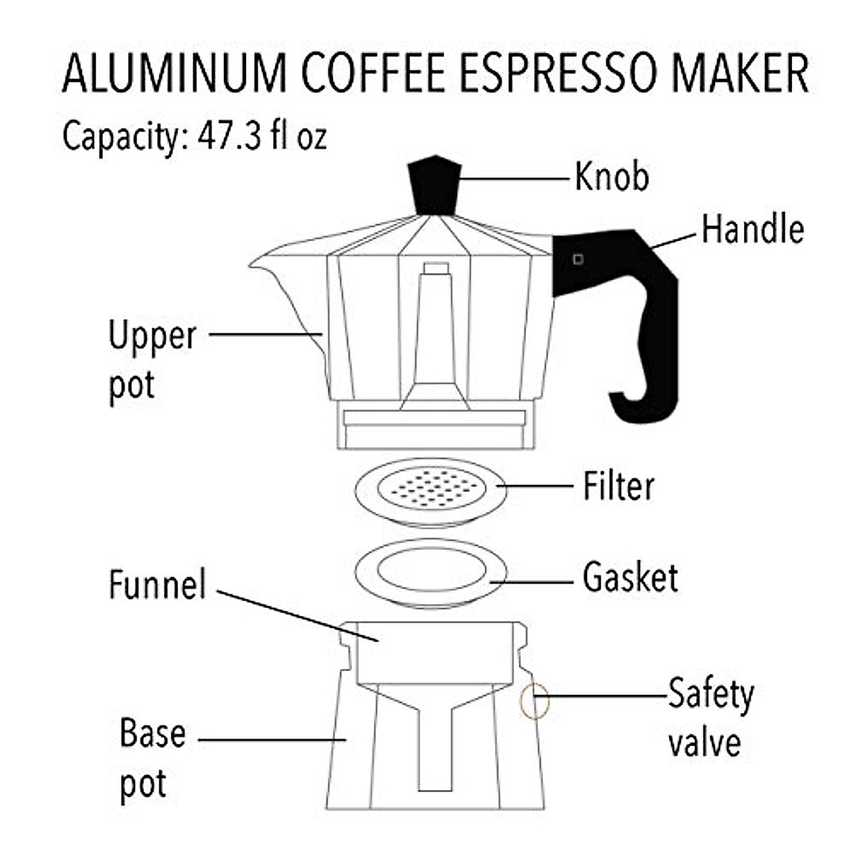 Coffee Espresso Maker/Moka Express, Aluminum, Stove Top, For 6 Cups