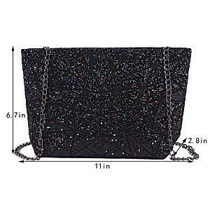 Sun Kea Geometric Shoulder Handbags Women Laser PU Cross-Body Bag Clutch Purse (Laser)