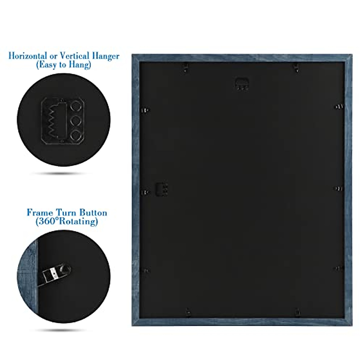 Frametory, 16x20 Picture Frame with Mat for 11x14 Photo - High Definition Glass Wide Molding - Preinstalled Wall Mounting Hardware (Blue, 1 Pack)