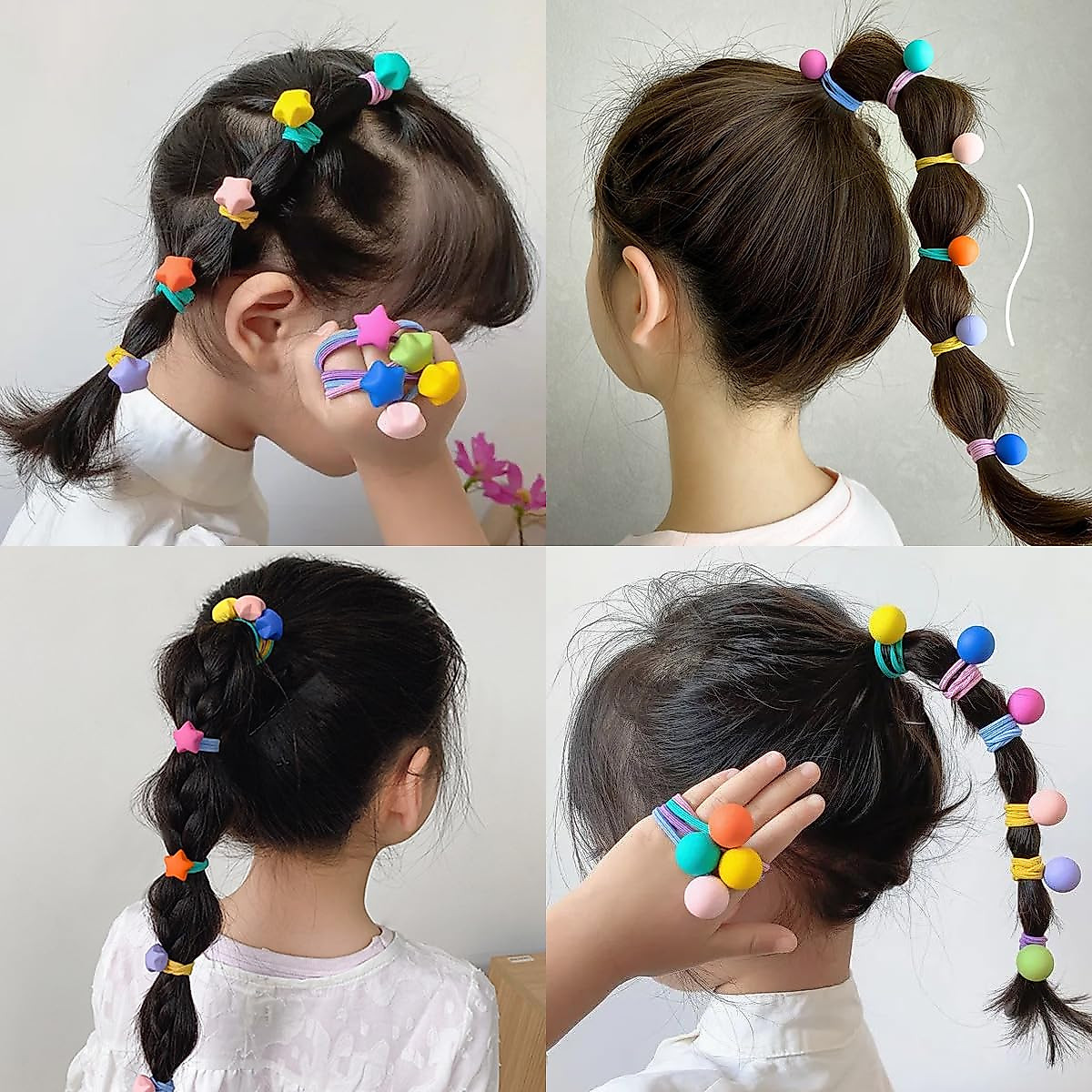 Petunny Cute Hair Ties for Girls,40Pcs Cartoon Hair Bands Soft Ponytail Holders Elastic Ball Hair Ties for Baby Toddler Teens Kids Children Birthday Christmas Gift (Random Color)