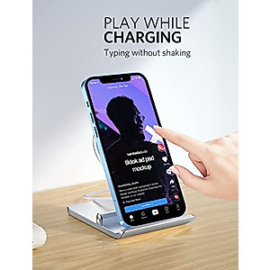 Laxarmer Phone Stand for MagSafe Charger, Adjustable Aluminum Stand Holder Dock Cradle for Desk, Compatible with iPhone 14 13 12 Mini, Pro, Pro Max, MagSafe Charger Not Included-Silver