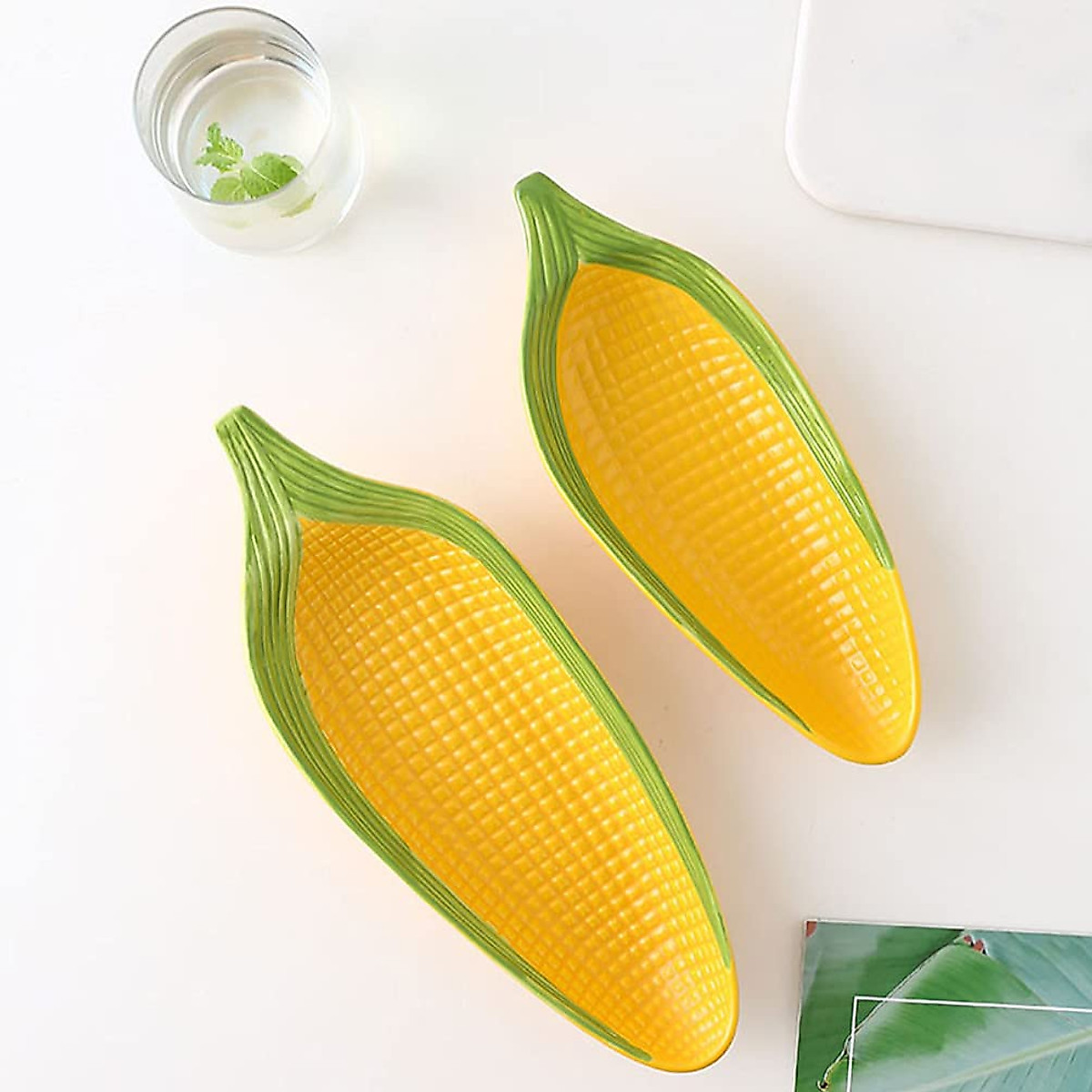 FOMIYES Ceramic Corn Trays, Corn on The Cob Dish, The Cob Porcelain Corn Dishes Corn Holders Appetizers Plate for Home and Kitchen