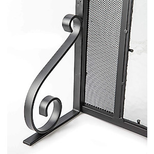 Plow & Hearth Metal Fireplace Screen Glass Flatguard Black | 38" W x 31" H | 2 - Door | Spark Guard Indoor Grate | Iron Fire Place Cover | Wood Burning Stove Decorative Accessories