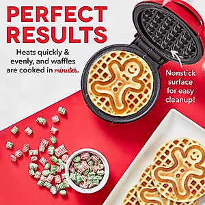 Dash Mini Waffle Maker (2 Pack) for Individual Waffles Hash Browns, Keto Chaffles with Easy to Clean, Non-Stick Surfaces, 4 Inch, Holiday (Snowflake + Gingerbread), Red and Metallic Blue