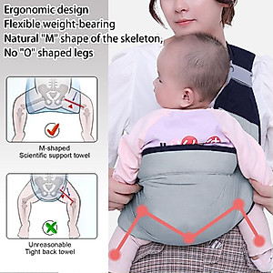 Baby Sling Carrier, Adjustable Baby Holder Carrier, Baby Half Wrapped Sling Hip Carrier, One Shoulder Labor-Saving, Cloth Fabric Lightweight Baby Carrier for Newborn to Toddler Up to 45 lbs (Grey)