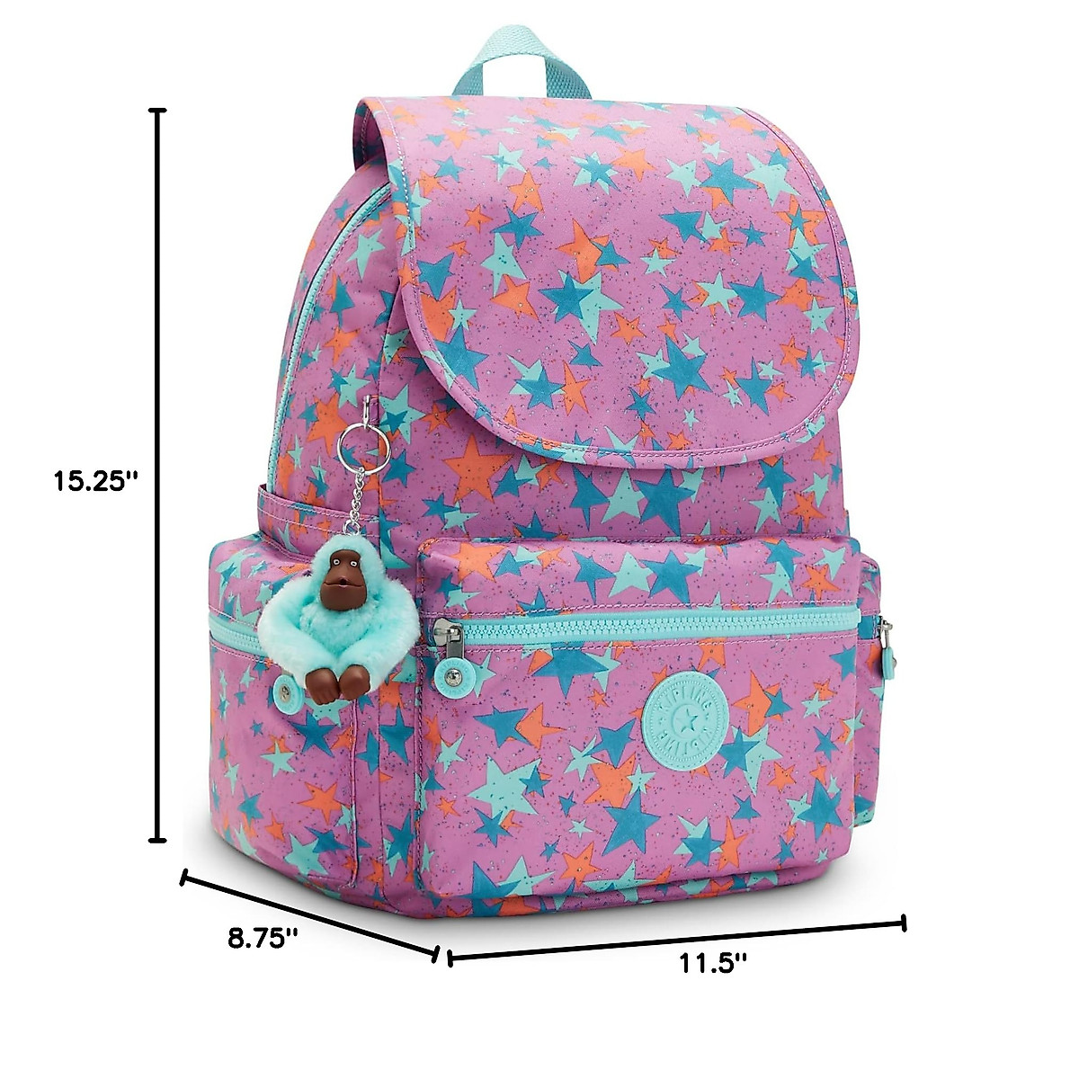 Kipling Women's Ezra, Adjustable Backpack Straps, Flap Closure, Nylon Travel Organizer, Starry Wonder, 11.5''L x 15.25''H x 8.75''D