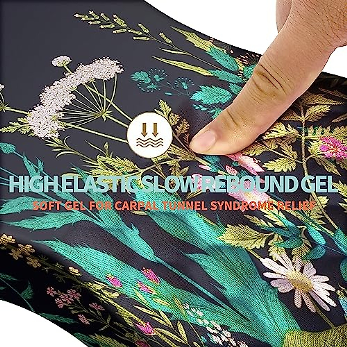 Kuosgm Large Ergonomic Mouse Pad Wrist Support with Gel Massage Bump, Carpal Tunnel Pain Relief Mousepad Wrist Rest for PC & Wireless Mouse, Memory Foam Wrist Pad for Mouse(12x8 inch, Midnight Floral)