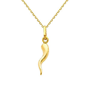 The World Jewelry Center 14k REAL Yellow Gold Cornicello Italian Horn Pendant with 0.9mm Cable Chain Necklace - 16"