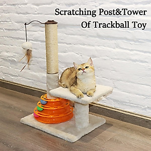 PEEKAB Tall Cat Scratching Post Kitten Sisal Scratcher Tree with Cat Tracks Toy Balls for Indoor Cats and Kittens - 25 inches