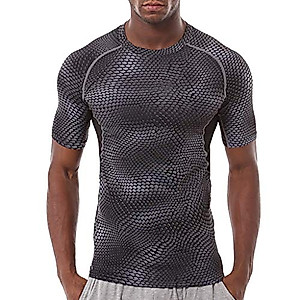 YOMXL Men's Muscle Fitness Tee Snake Print Short Sleeve Sports Quick Dry Tops Casual T-Shirt Dark Gray