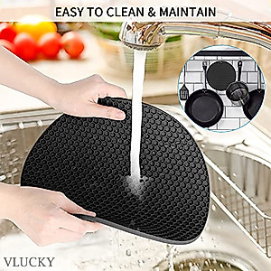 VLUCKY 2 Pack Silicone Trivet Mats, 11.8" Inch Diameter, Heat Resistant Trivet, Durable & Flexible Hot Pot Holder Hot Pads, Microwave Mat, Drying Mat, Non-Slip Jar Opener, Utensil Rest (Black)