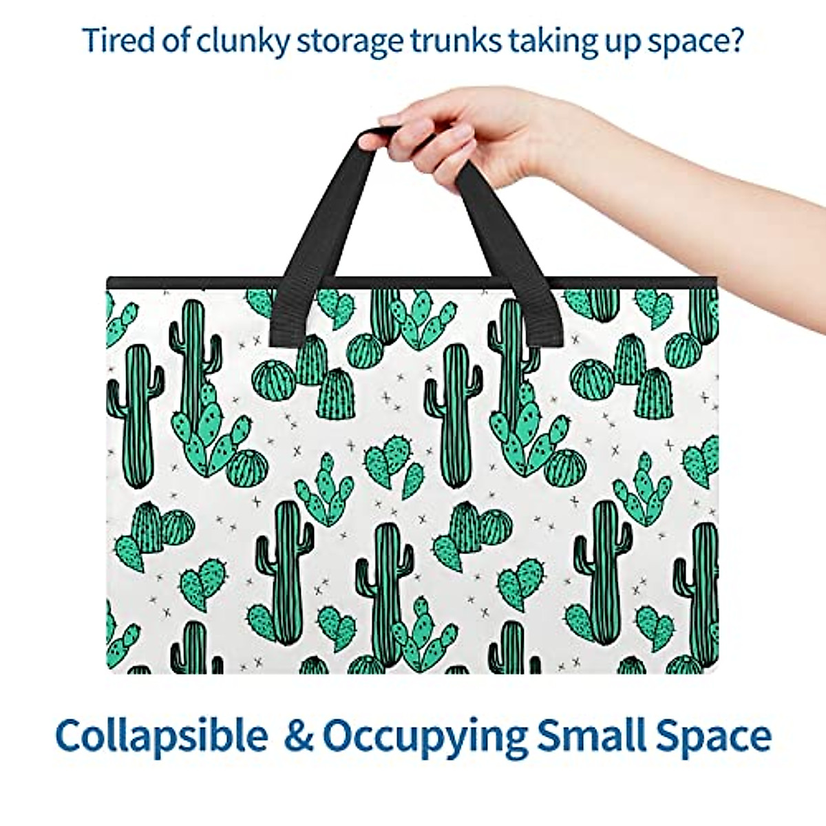 Cactus Summer Tropical Print Car Trunk Organizer,Collapsible Cargo Storage Tote Bag,Non Slip,3 Divider Compartments, Automotive Interior Accessories for Auto SUV Truck Vehicle Picnic Camping