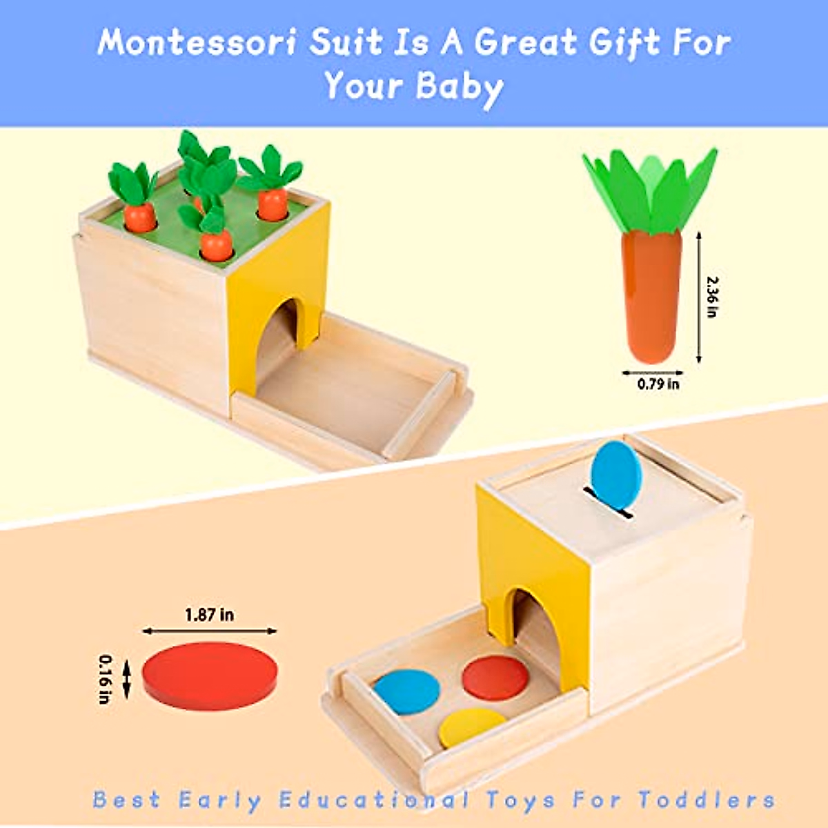 Adena Montessori 5 in 1 Object Permanence Box Toddler Play Kit Toys for 1 Year Old Babies 6-12 Months 2 Year Old