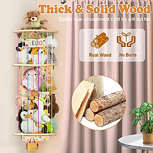 Diteryy Stuffed Animal Storage Wood Plush Toys Hanging Organizer Length Adjustable Stuffed Animal Holder with Moon Star Pattern Kids Toy Shelf Large Toy Storage for Nursery Playroom Bedroom Furniture