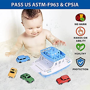 Toy Boat Bath Toys for Toddlers with 4 Mini Car Toys, Kids Water Toys Ferry Boat for Bathtub Bathroom Pool Beach Toys, Birthday Gifts