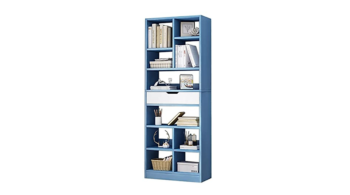 IOTXY 71" Tall Bright Blue Bookcase with 10 Cubes