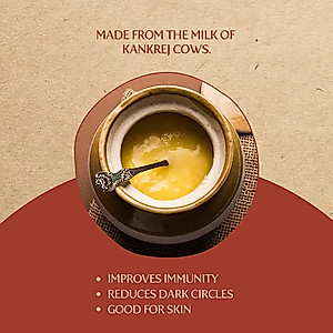 Indicow A2 Desi Cow Ghee, Clarified Butter | Grass Fed Cows | (500ml (16.91oz), A2 Kankrej Cow Ghee) | Keto and Paleo Friendly| a2 ghee organic grass fed