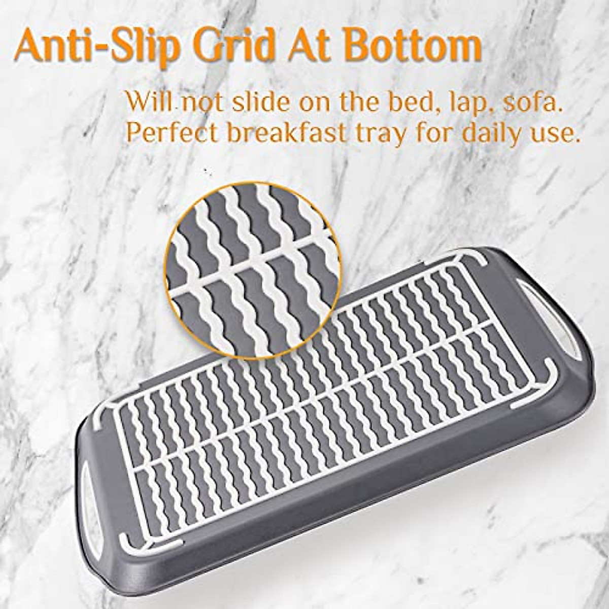 17.7" x 12.5" Anti-Slip Serving Trays with Handles, 3 Pcs X-Large Rectangular Food Serving Tray for Lap, Reusable and Durable, Grey