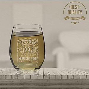 Veracco Vintage Established 1992 Perfectly Aged Stemless Wine Glass 30th Birthday Gift For Him Her Dirty Thirty