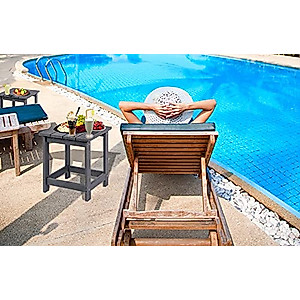 LZRS Adirondack Square Side Table, Pool Composite Patio Table,HDPE End Tables for Backyard,Pool, Indoor Companion, Easy Maintenance & Weather Resistant(Grey)