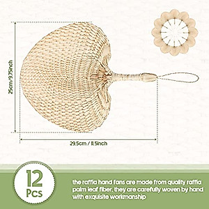 20 Pieces Wedding Raffia Fans Bamboo Fan Natural Handmade Palm Leaf Hand Weaving Fan Boho Fans for Guest Couple Summer Cooling Supplies Farmhouse Wall Decor Wedding Favors