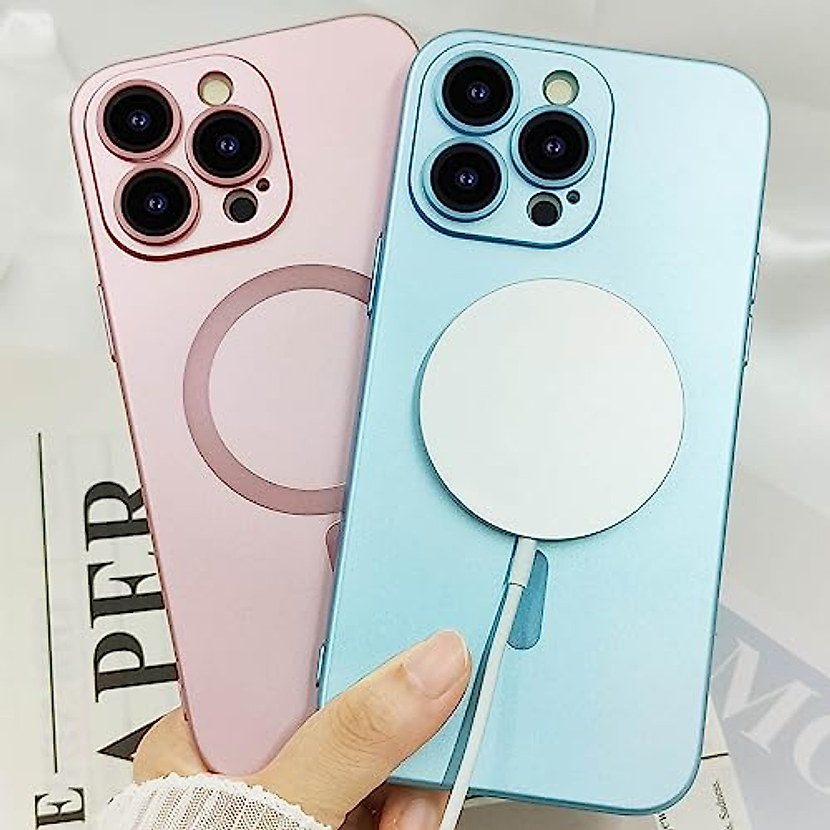 ankofave Magnetic case for iPhone 14 Pro Max Phone Case for Women, Matte Luxury Soft Metallic Luster Design with Camera Lens Protector, Compatible with Magsafe Case for iPhone 14 Pro Max 6.7"-Purple