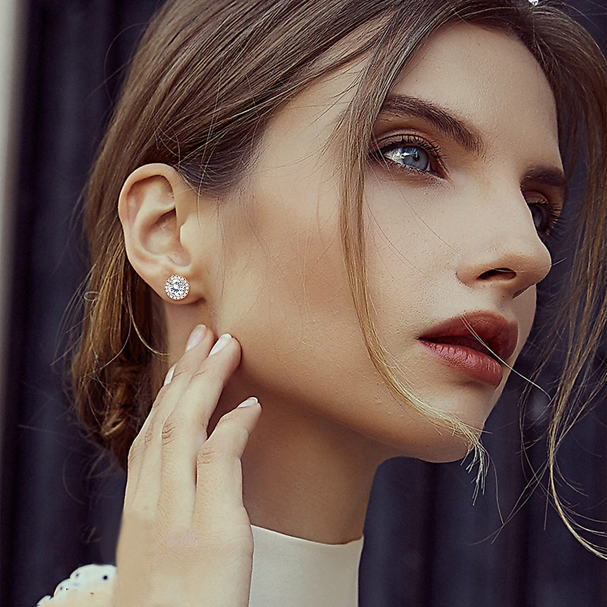 Dochais 4 Pairs Earrings for Women Cubic Zirconia Stud Earrings Set 18K Gold Plated Hypoallergenic 4 Prong CZ Round Opal Ball Stud Tragus Cartilage Ear Jewelry